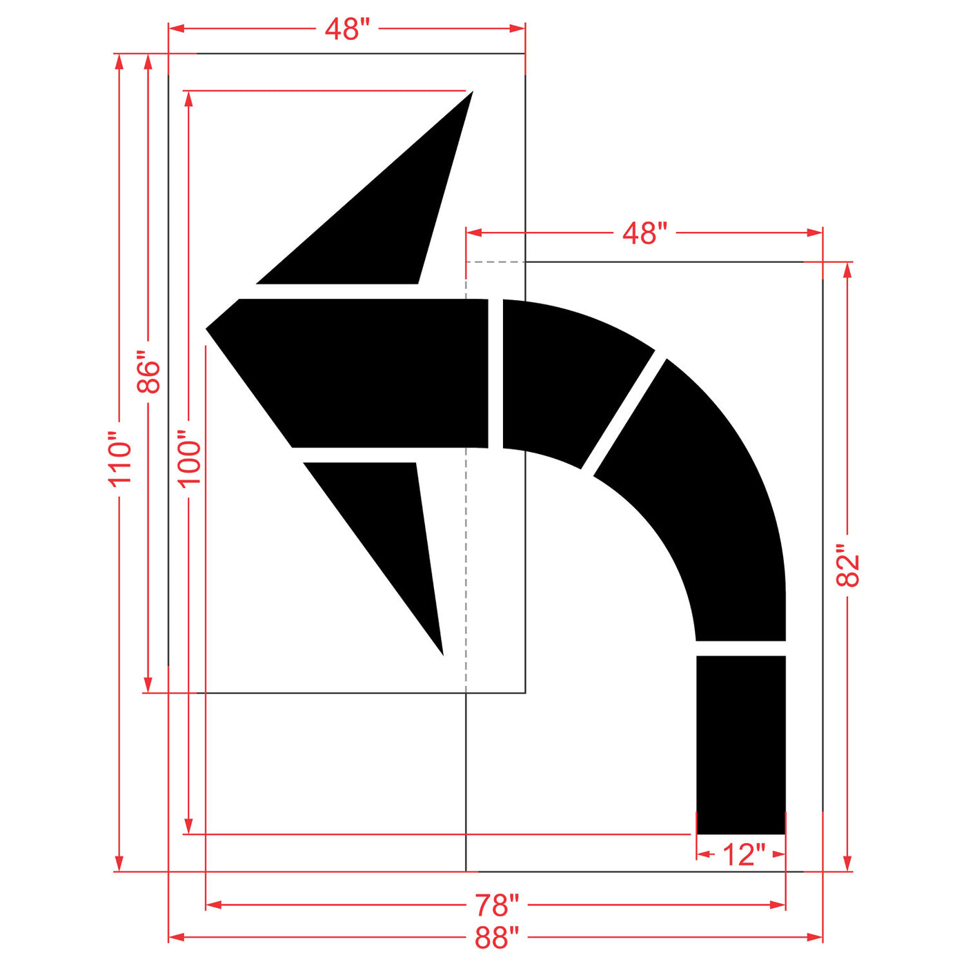100" MUTCD Turn Arrow Stencil - 1-800-Stencil