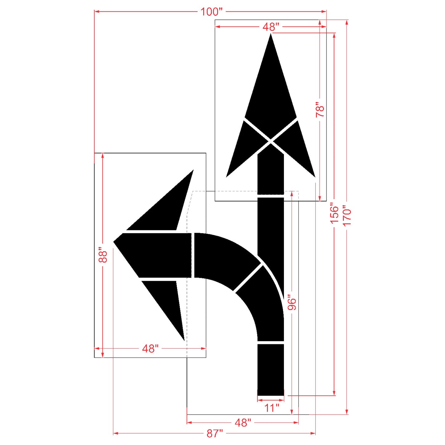 156" Walmart Straight and Turn Arrow Stencil - 1-800-Stencil