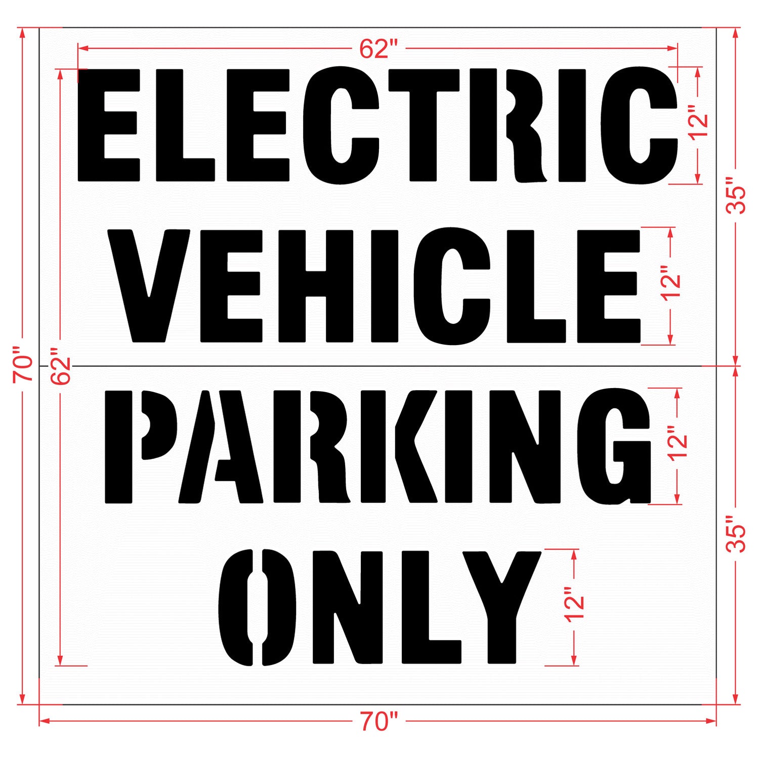 ELECTRIC VEHICLE PARKING ONLY Stencil - (18"-62") - 1-800-Stencil