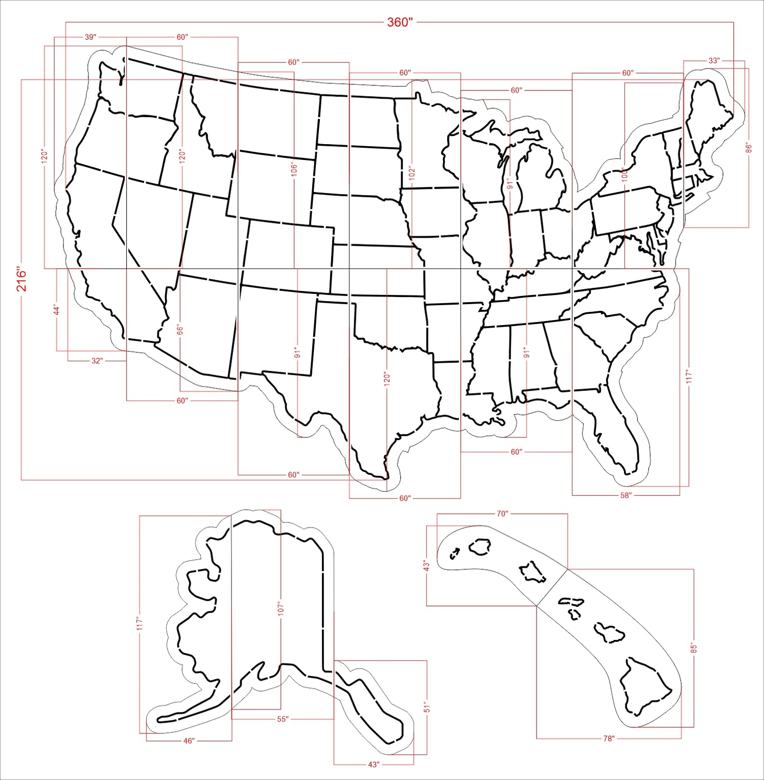 216"x360" Large United States Map Stencil — 1-800-Stencil