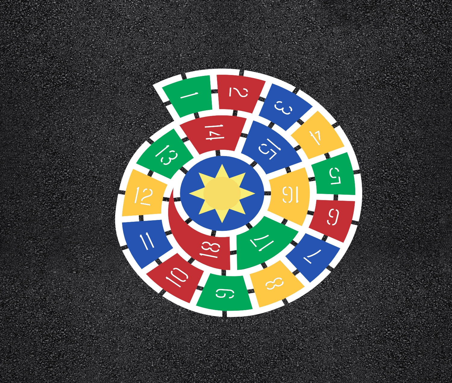 72"x72" Spiral Sun Hopscotch Stencil - 1-800-Stencil