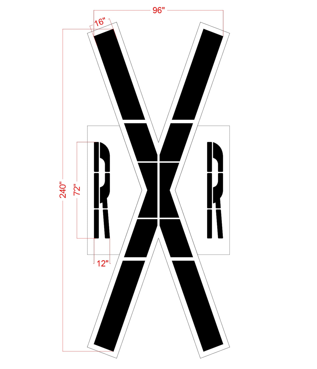 20' X 8' MUTCD RAILROAD CROSSING PAVEMENT MARKING STENCIL - 1-800-Stencil