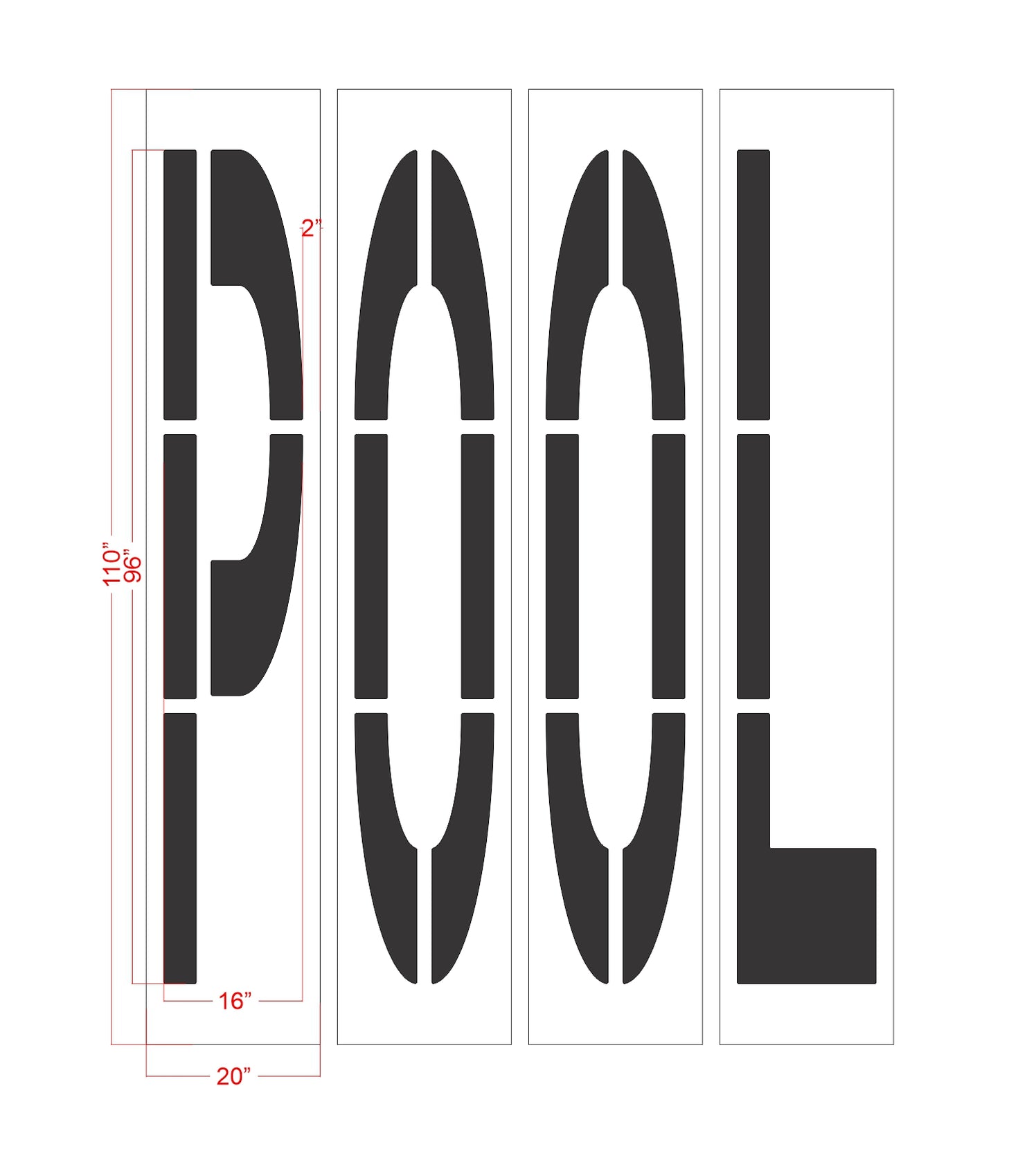 96" California DOT POOL Wording Stencil — 1-800-Stencil