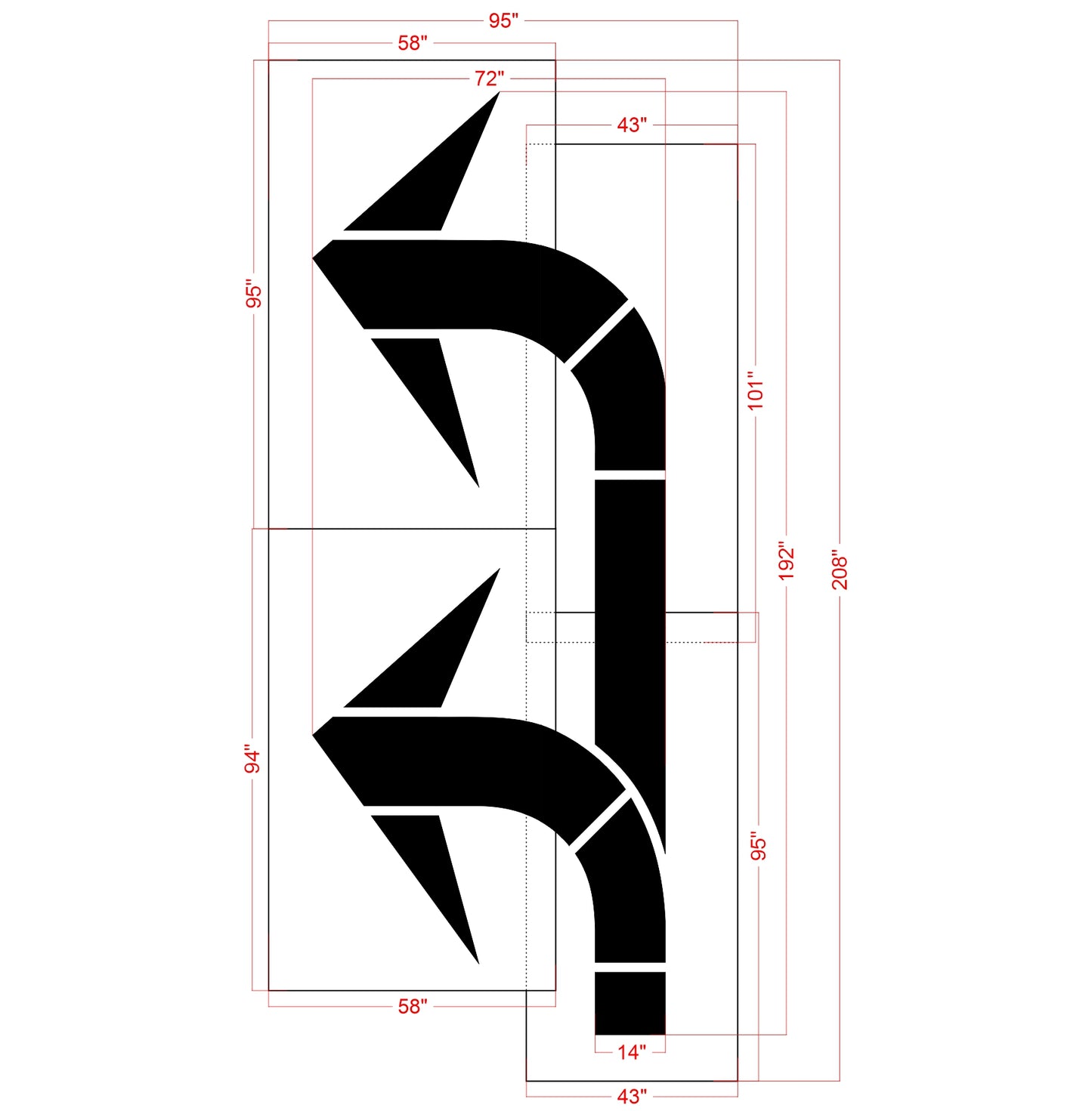 192" Connecticut DOT Double Turn Arrows Stencil - 1-800-Stencil