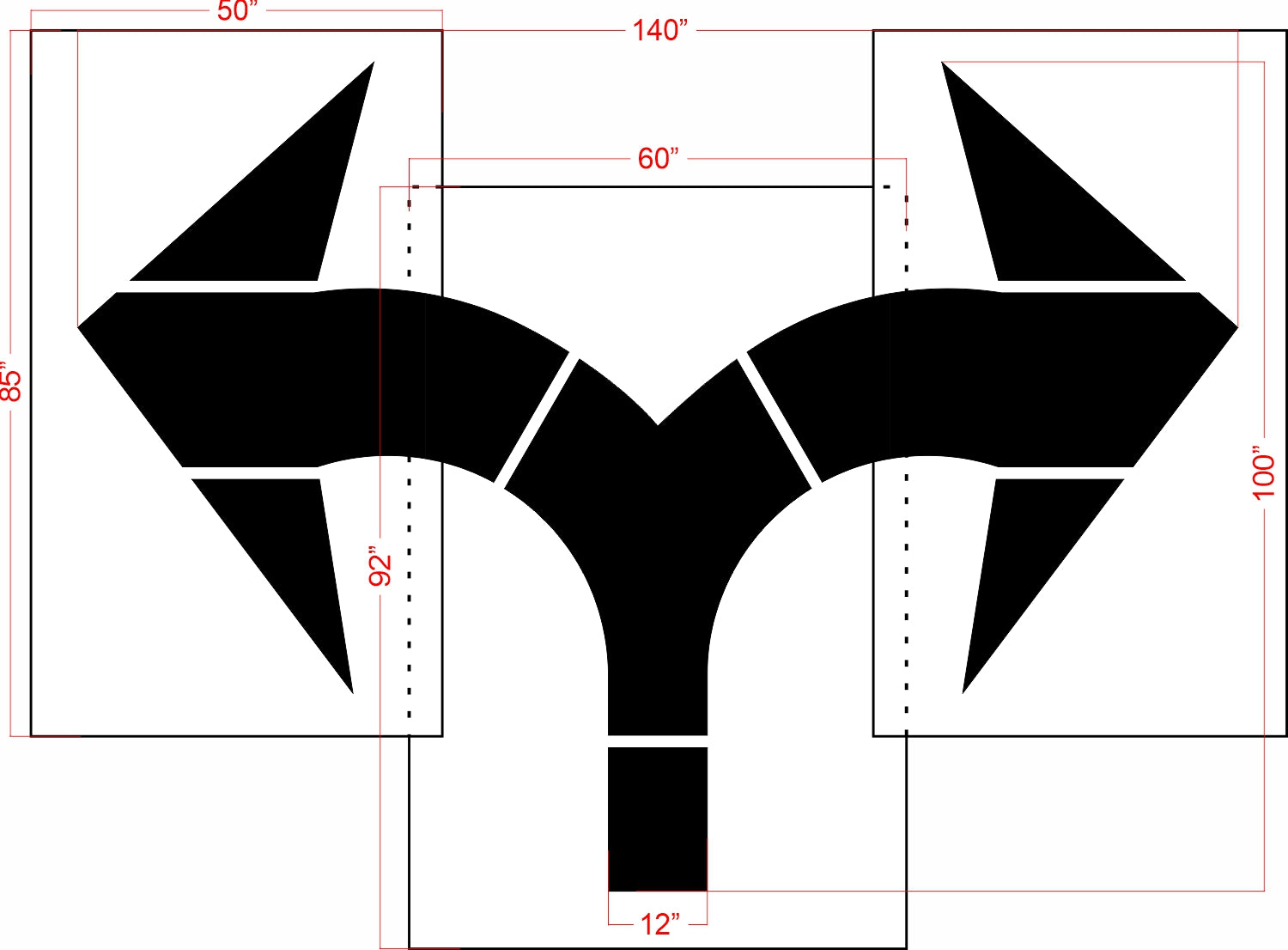100" North Dakota DOT Lane Split Arrow Stencil - 1-800-Stencil