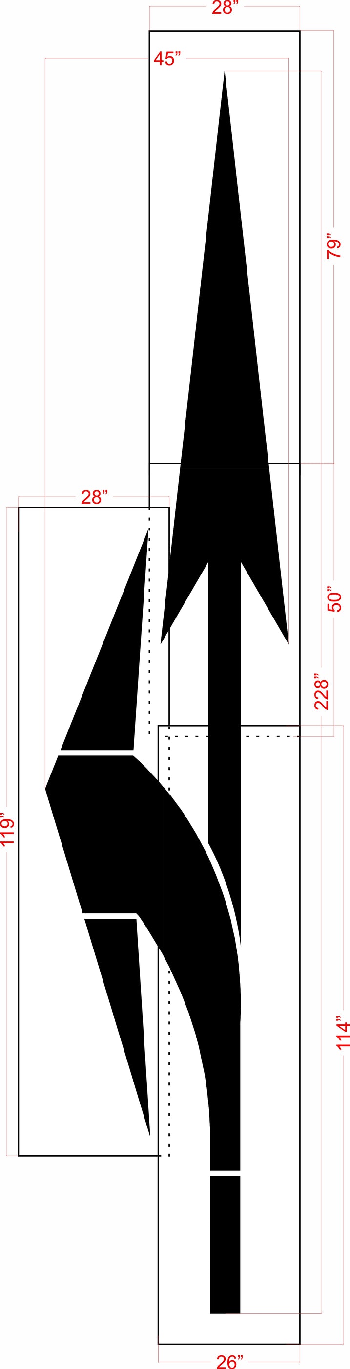 228" Pennsylvania DOT Elongated Combo Arrow Stencil - 1-800-Stencil