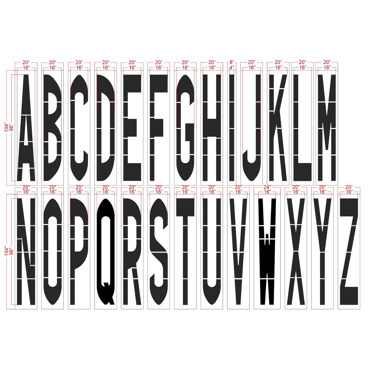 96" Pennsylvania DOT Alphabet Kit Stencil - 1-800-Stencil