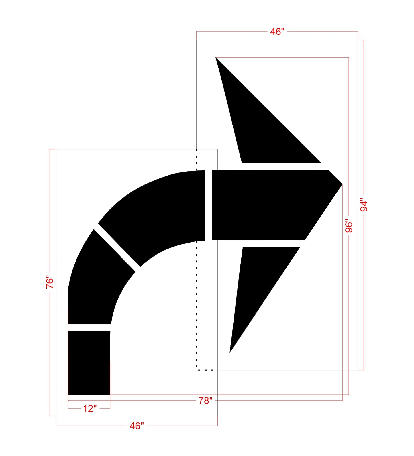 96" Texas DOT Turn Arrow Stencil - 1-800-Stencil