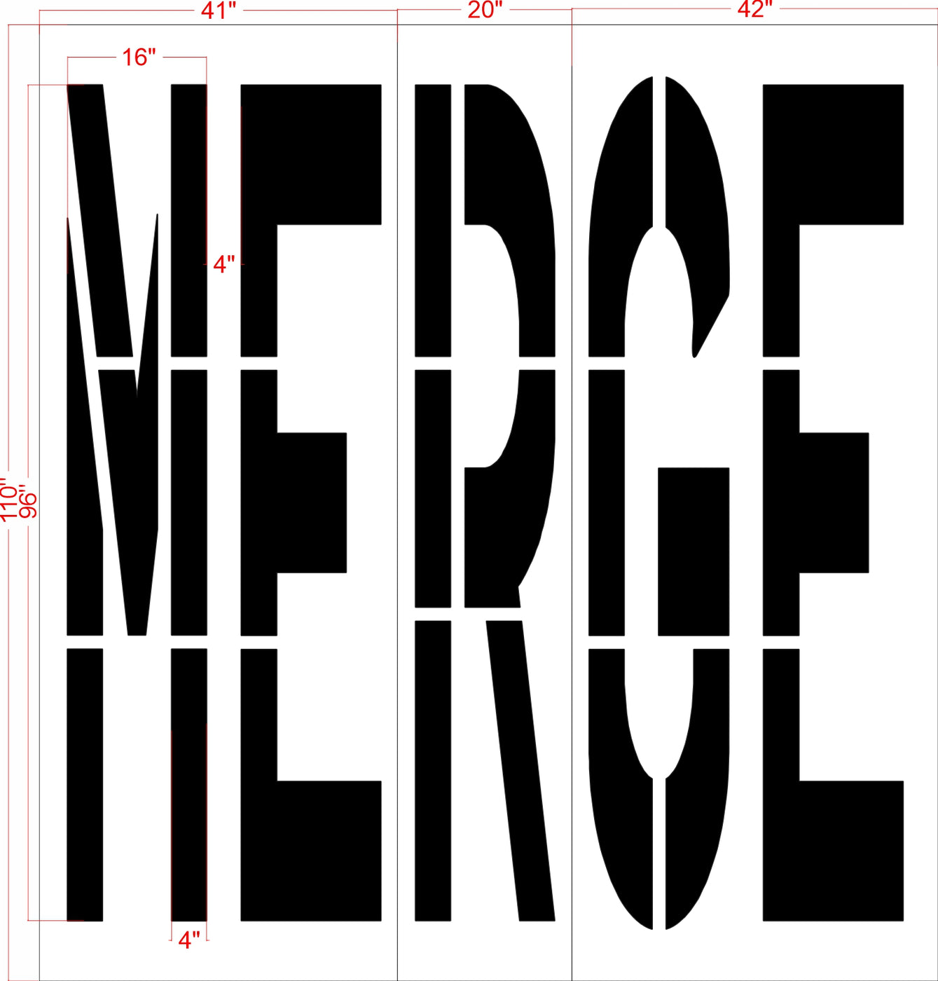 96" Texas DOT MERGE Stencil - 1-800-Stencil