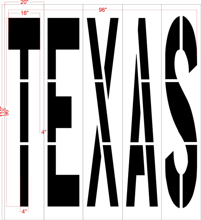 96" Texas DOT TEXAS Stencil - 1-800-Stencil