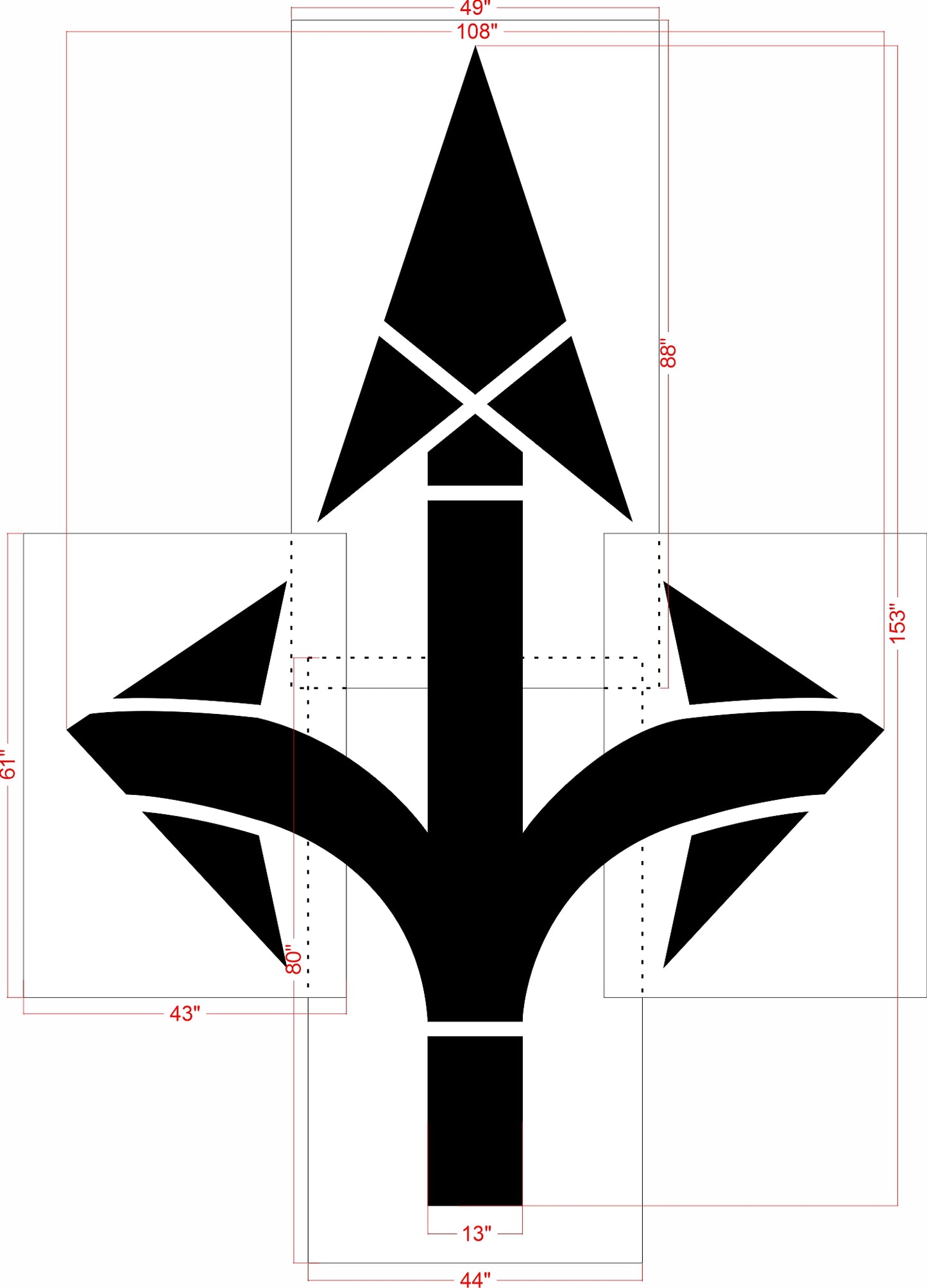 153" Texas DOT Three Way Arrow Stencil - 1-800-Stencil