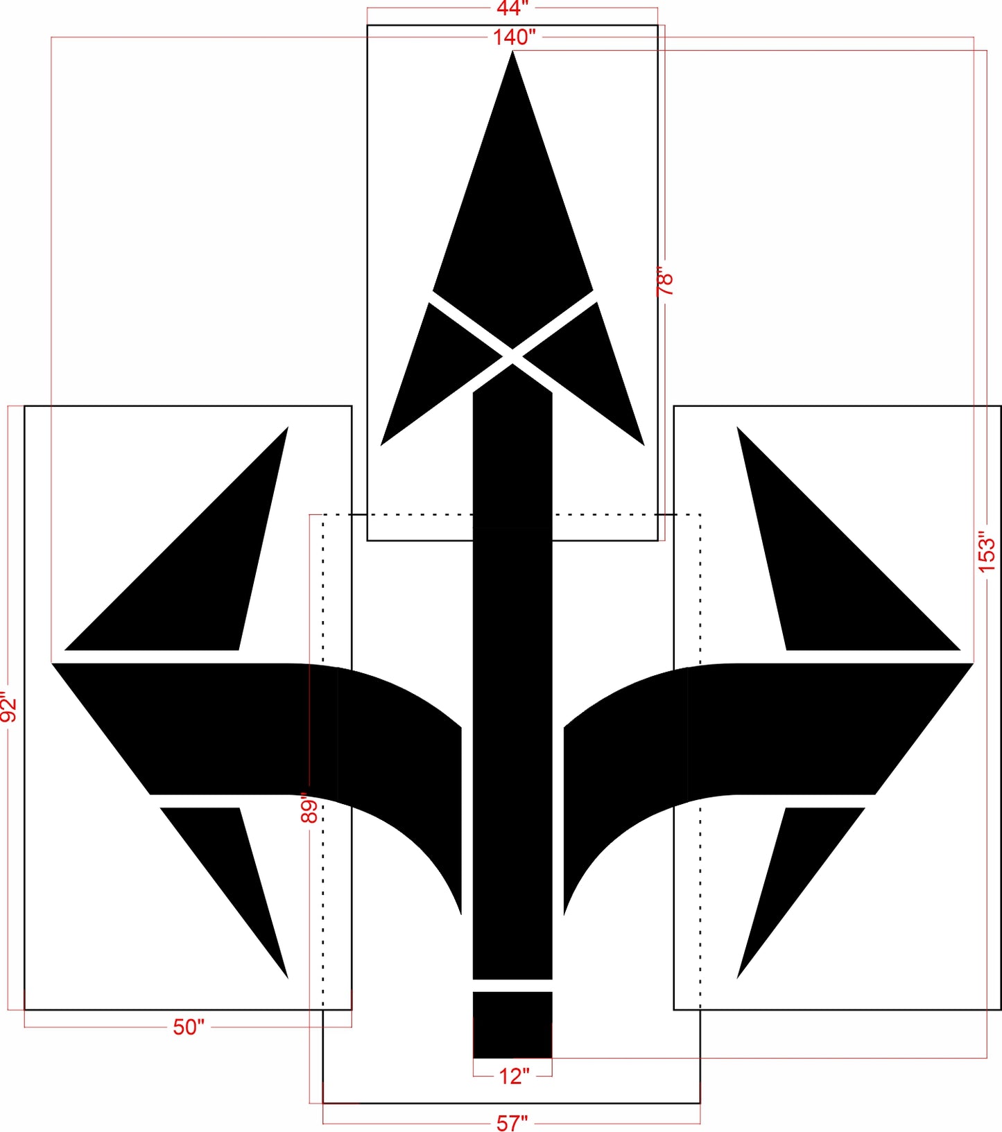 153" Wisconsin DOT Three Way Arrow Stencil - 1-800-Stencil