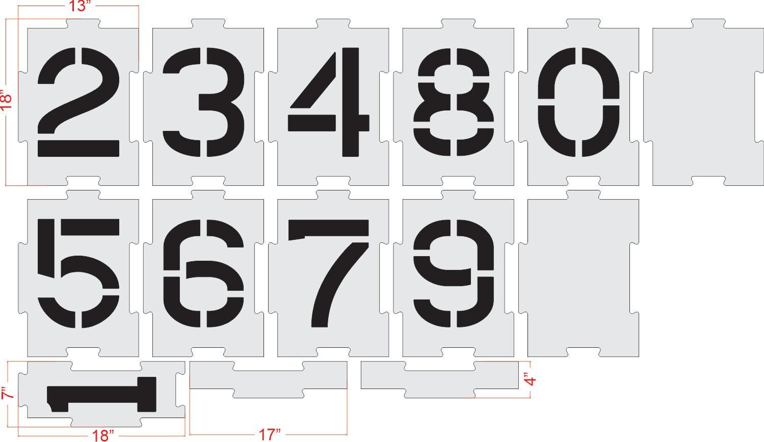 12" Interlocking Number Kit Stencil - 1-800-Stencil