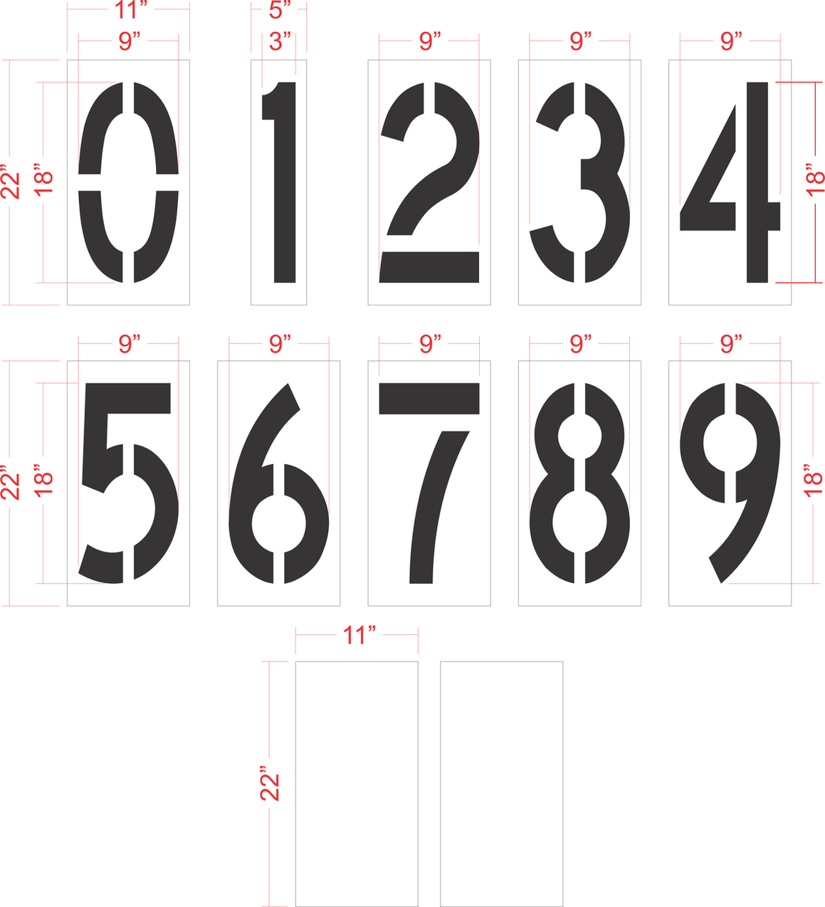 18" x 9" Number Kit Stencil - 1-800-Stencil